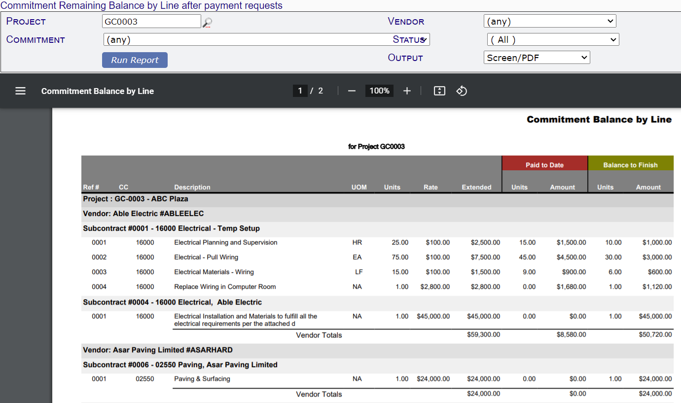 Commitment Balance by Line Report – Spitfire Client Services Commitment Balance by Line Report – Spitfire Client Services